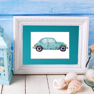 Sea Glass Classic Surfer Car - Seaglass Art Vintage Beetle Matted Print ...