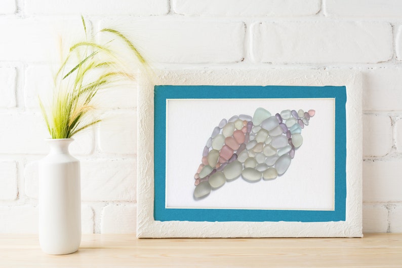 Sea Glass Seashell Seaglass Art Mosaic Conch Shell Matted | Etsy