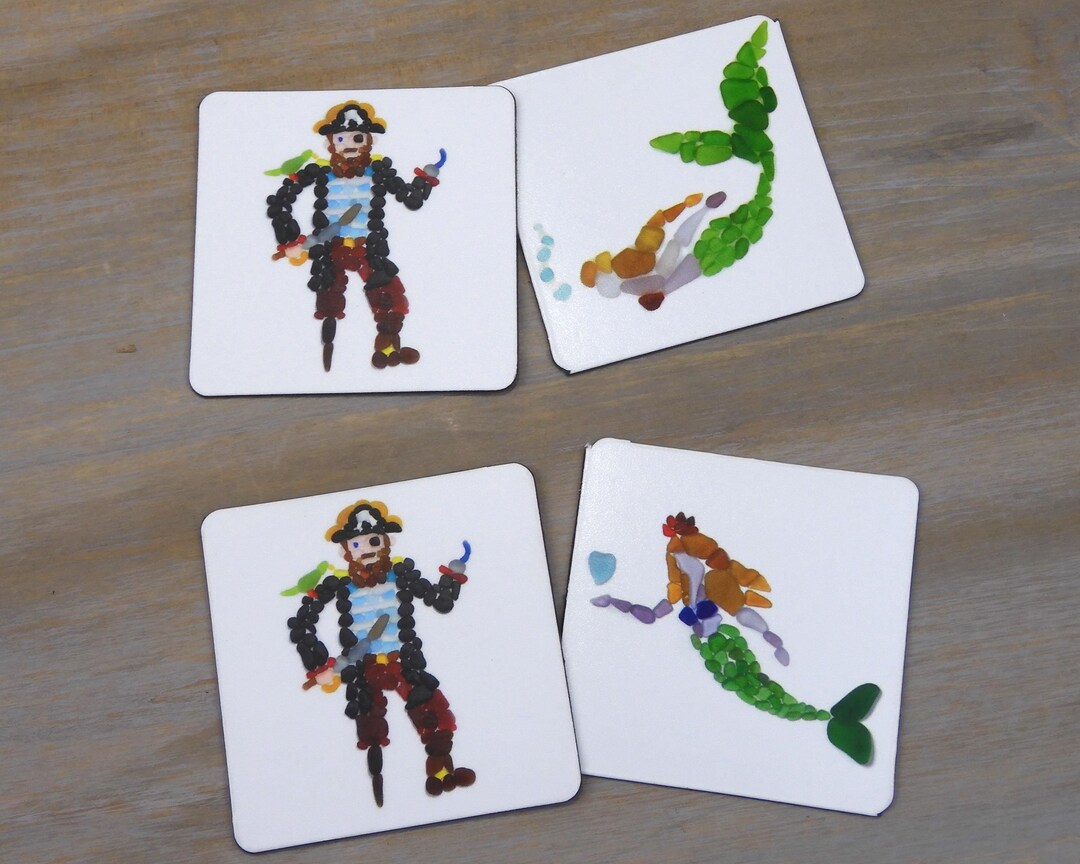 Sea Glass Mermaid and Pirate Magnets - Set of 2 Beach Glass Print ...