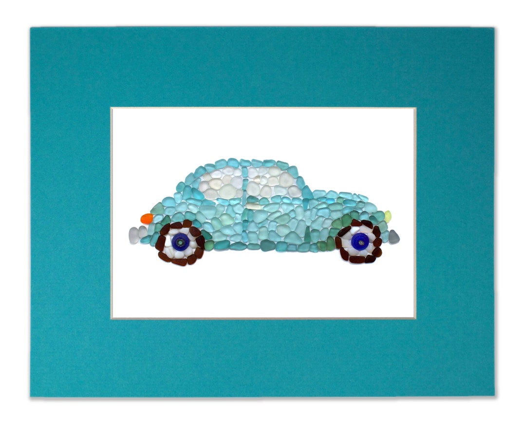 Sea Glass Classic Surfer Car - Seaglass Art Vintage Beetle Matted Print ...