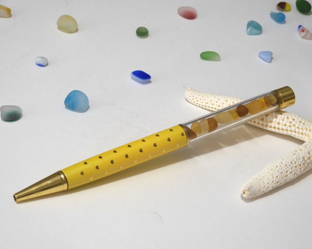 Sea Glass Ballpoint Pen Yellow and Amber Beach Glass Pen With Gold ...