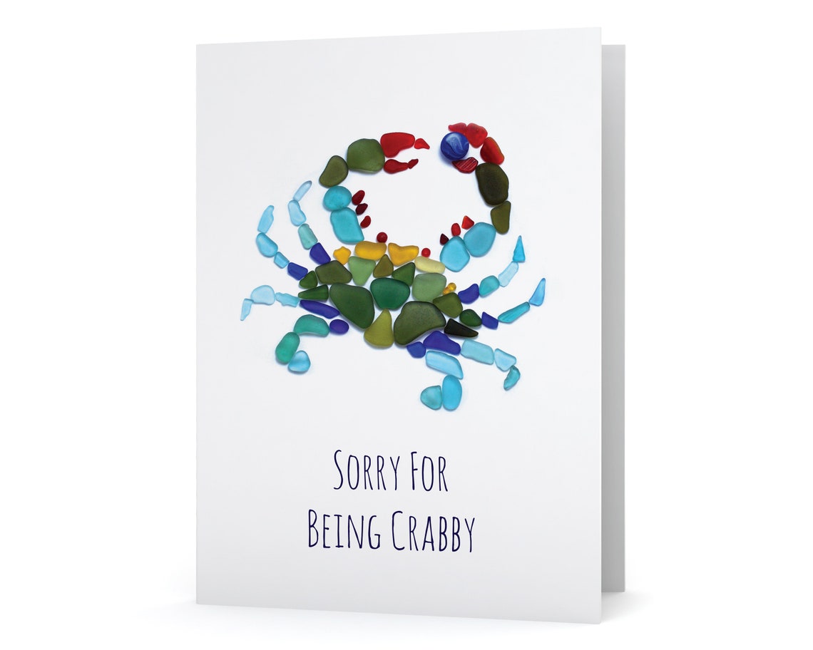 Sea Glass Blue Crab sorry for Being Crabby Card - Etsy