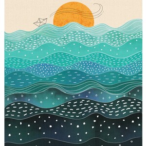 A2 Ocean Illustration Wall Art Sea Water Waves Sunset - Etsy