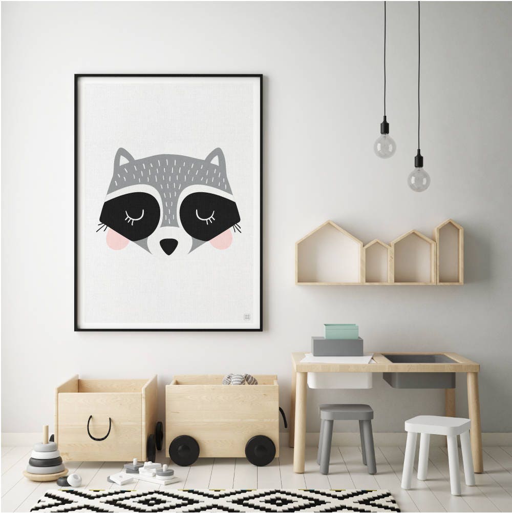 Raccoon Nursery Art Raccoon Kids Room Interiors Baby Room - Etsy