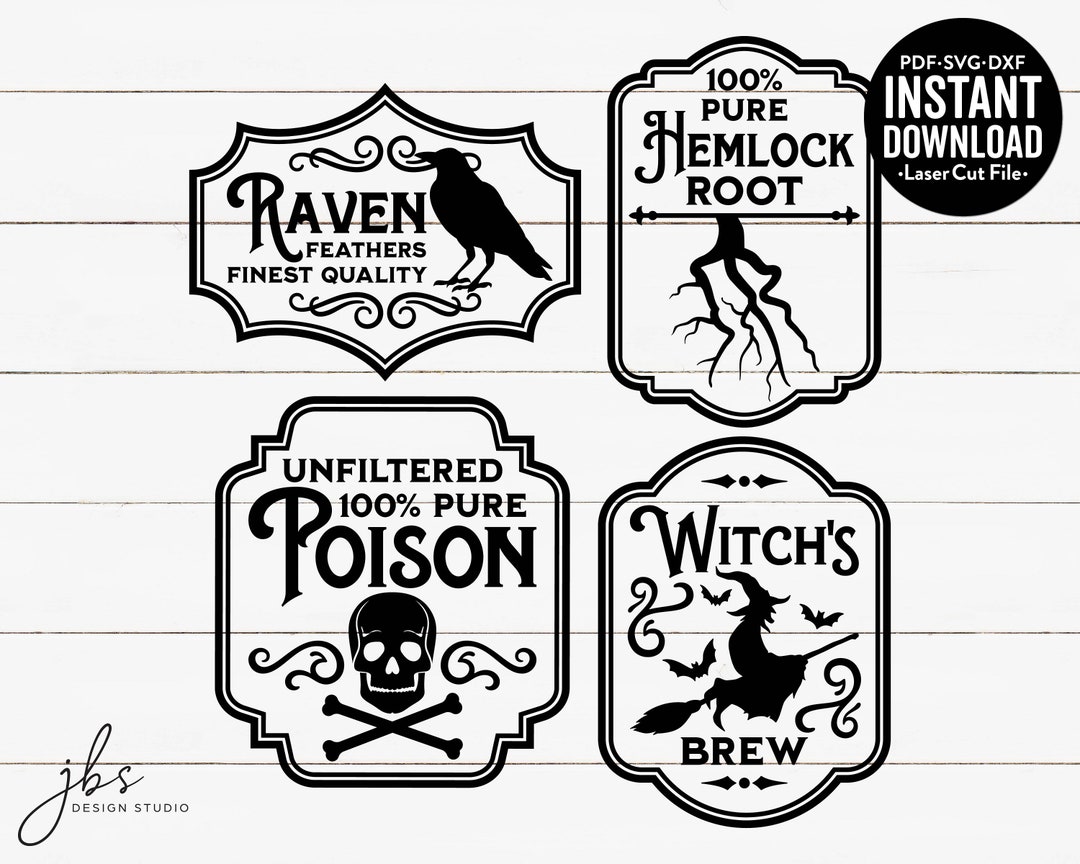 Halloween Labels Raven Hemlock Root Witch's Brew Unfiltered Poison Cut ...