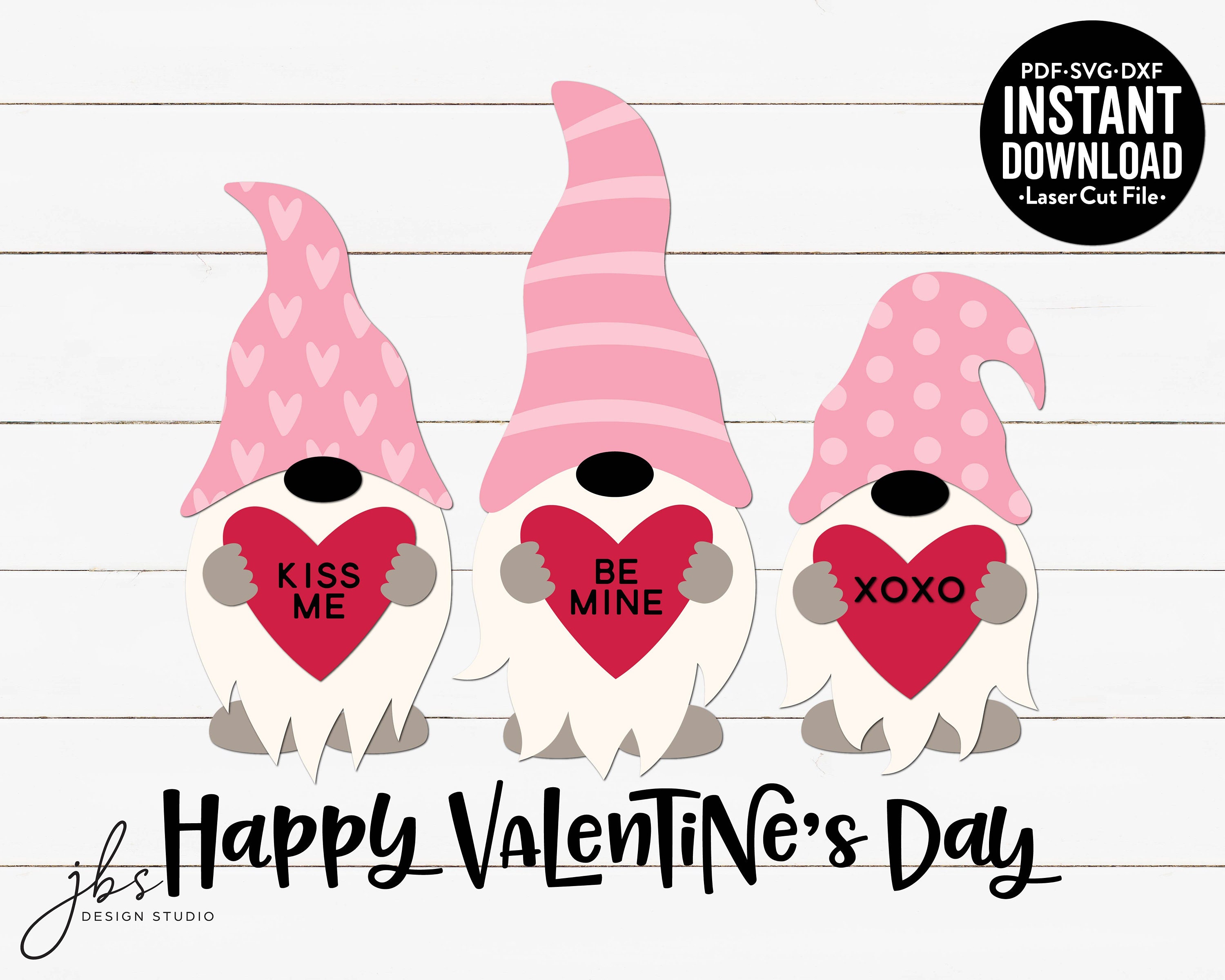 Happy Valentine's Day Gnome Trio Laser Cut File Instant - Etsy