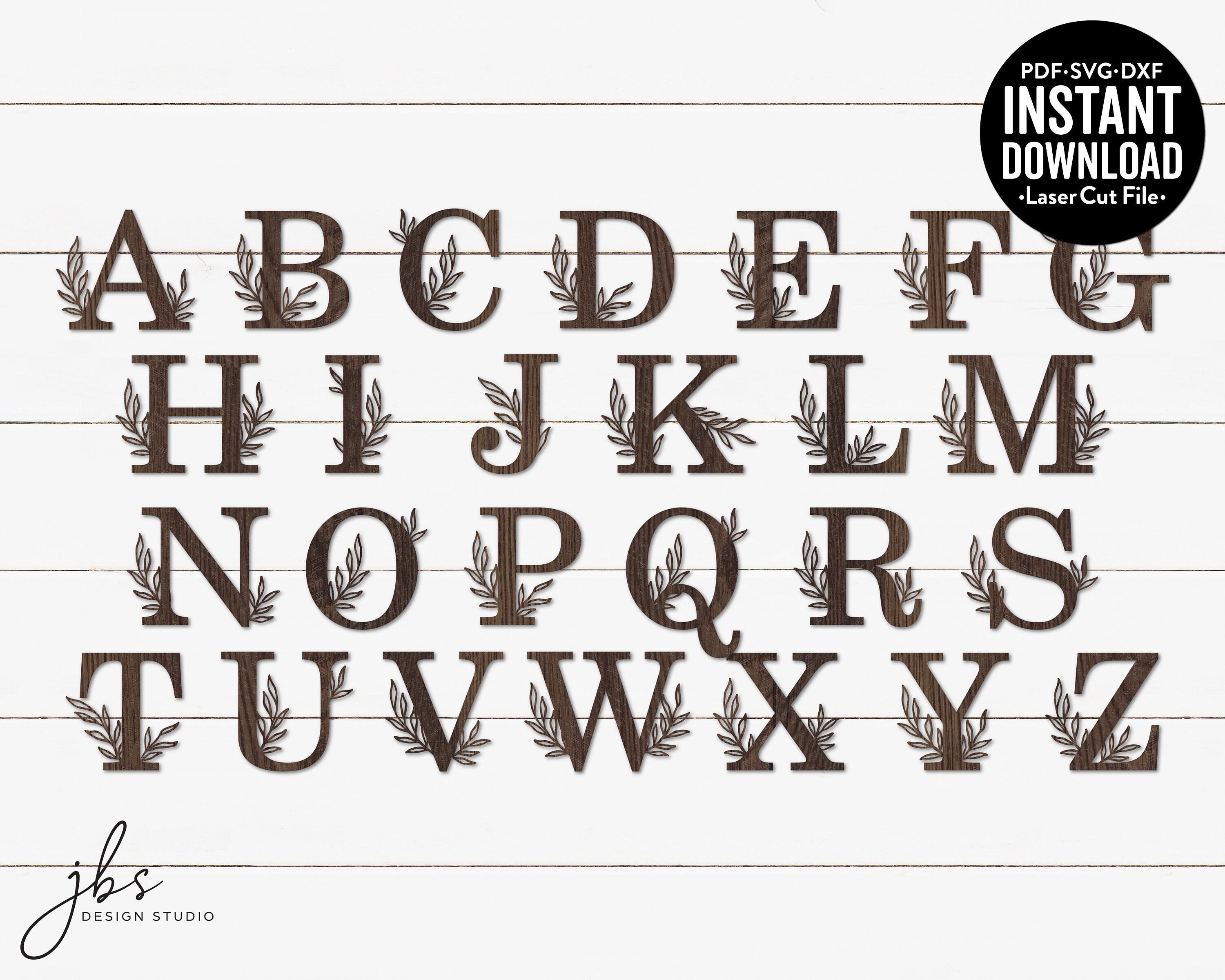 Leaves Monogram Alphabet Letters Cut File Laser Cut File | Etsy