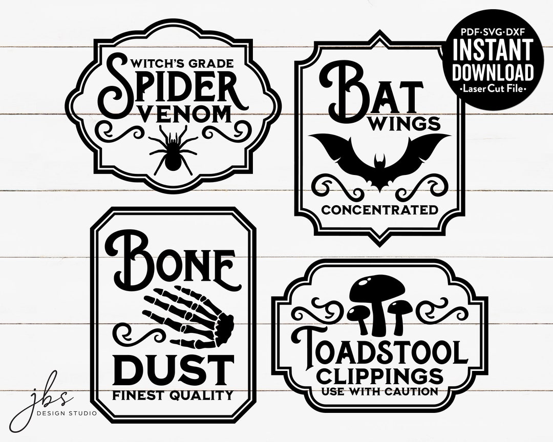 Halloween Labels Witch's Grade Spider Venom Bat Wings Clippings Bone ...