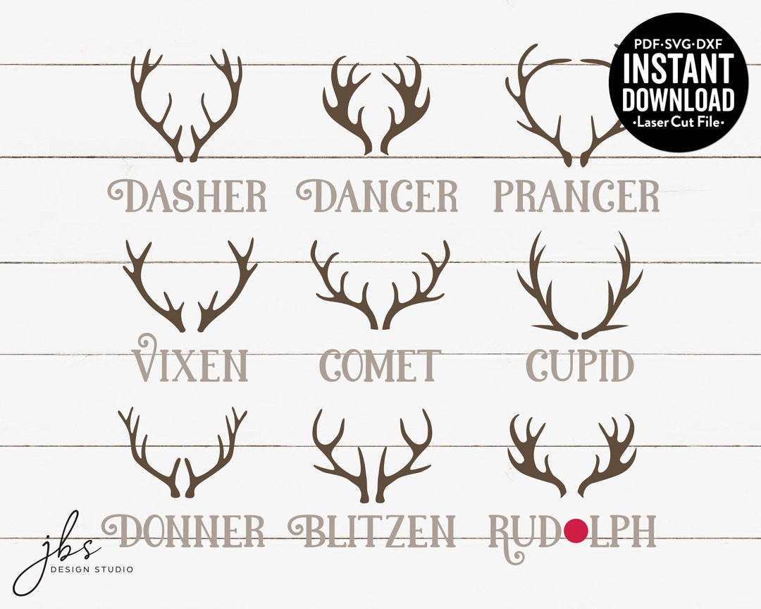 Santa's Reindeer Names With Antlers Christmas Cut File, Laser Cut File ...