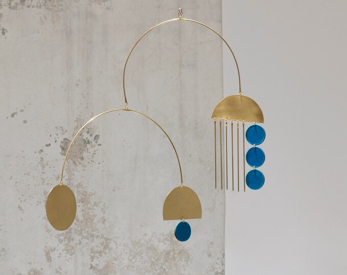 Kinetic Mobile for Modern Nursery, Small Brass Mobile, Gold Hanging ...
