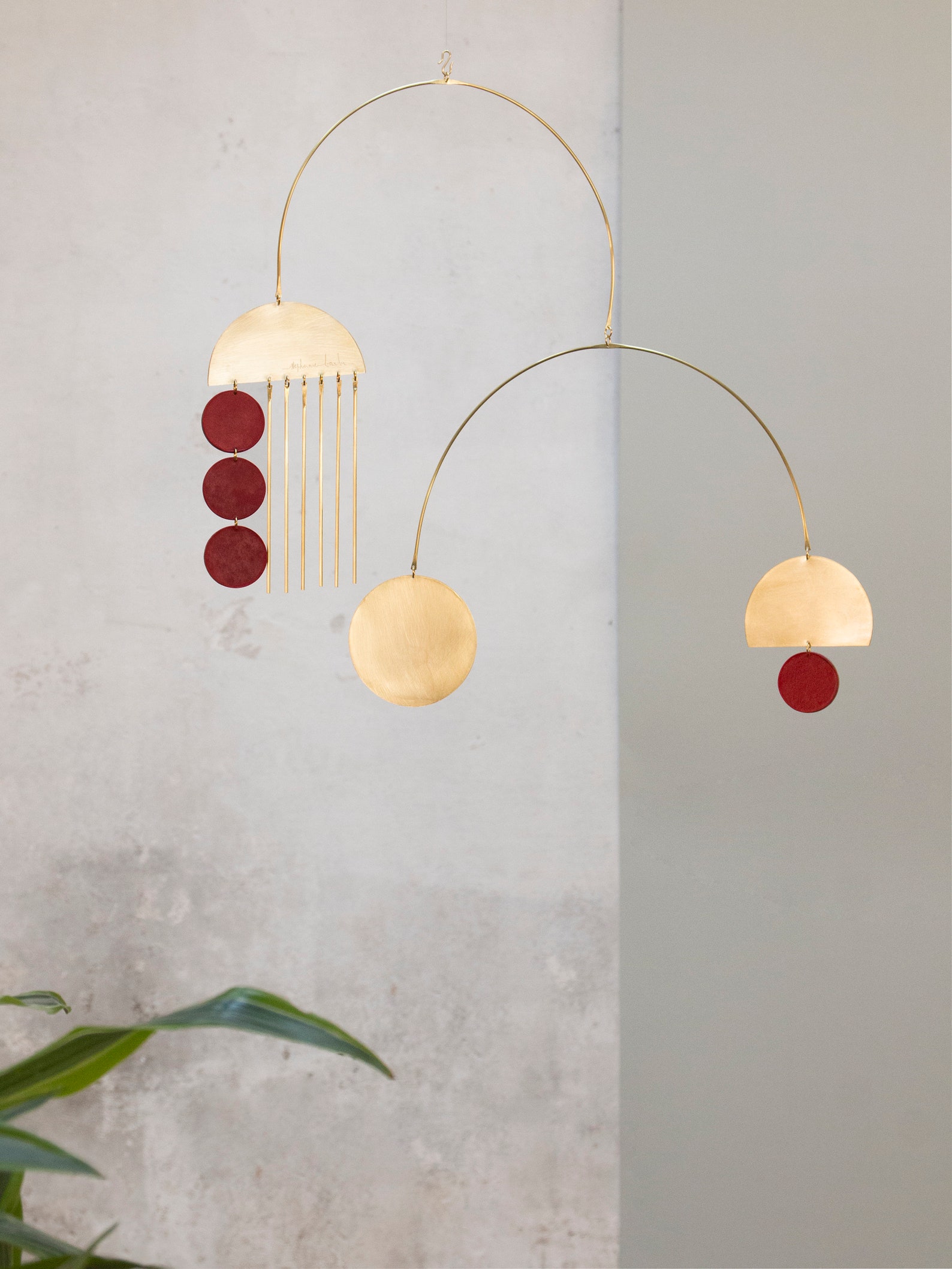 1920 Handmade Hanging Mobile in Brass and Red for Modern | Etsy