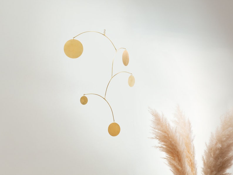 Circles Mobile Art for Home and Gift, Mid Century Kinetic Mobile, Brass ...