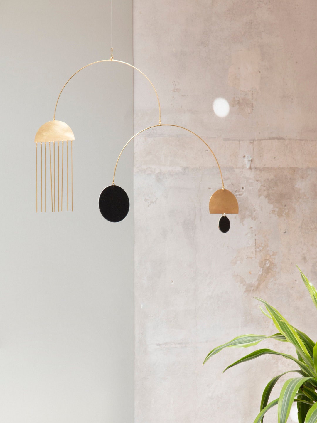 Kinetic Mobile With Fringes - Hanging Mobile- Brass and Paper Mobile ...