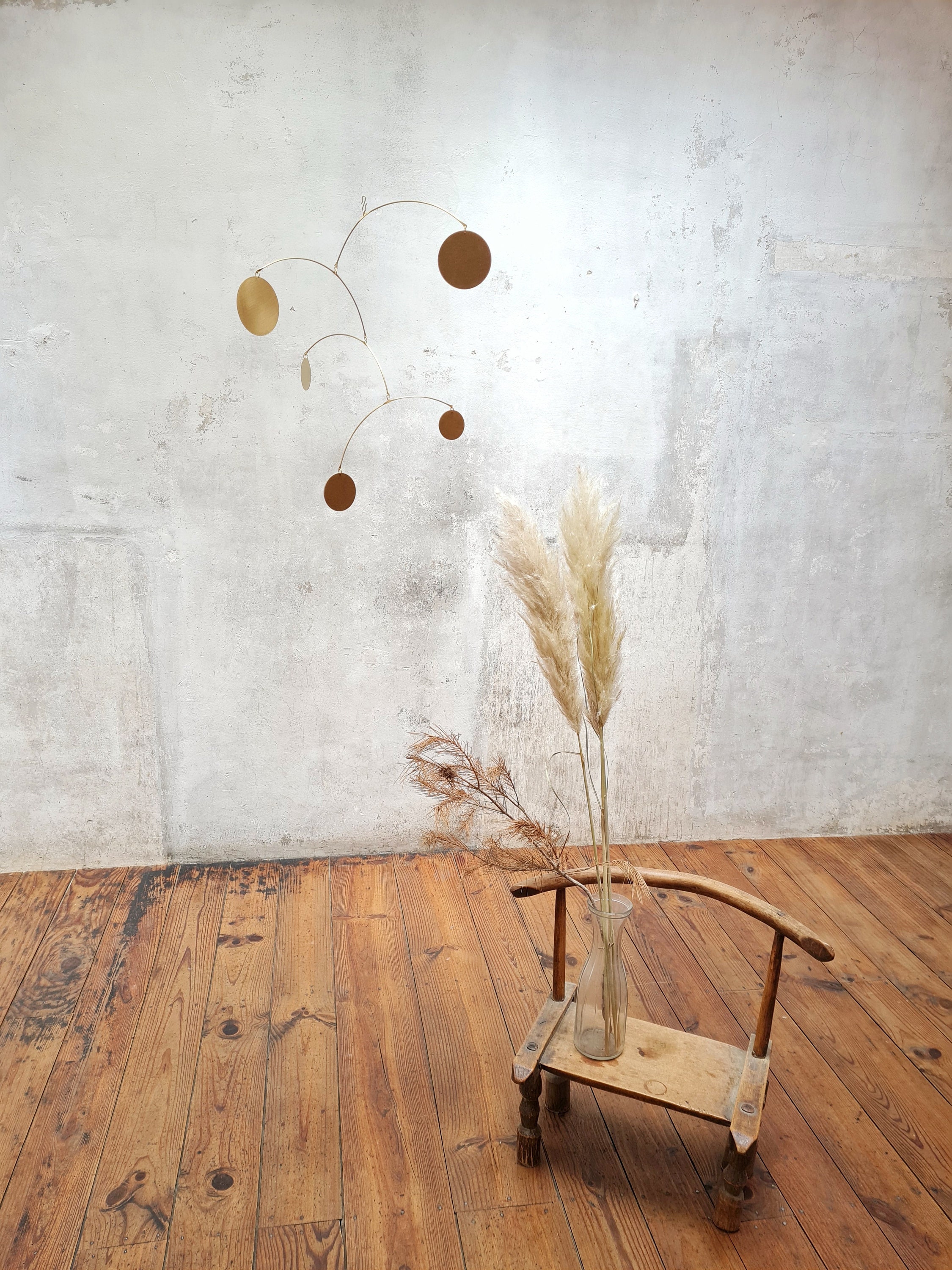 Modern Mobile in Brass and Brown Circle Kinetic Mobile for | Etsy