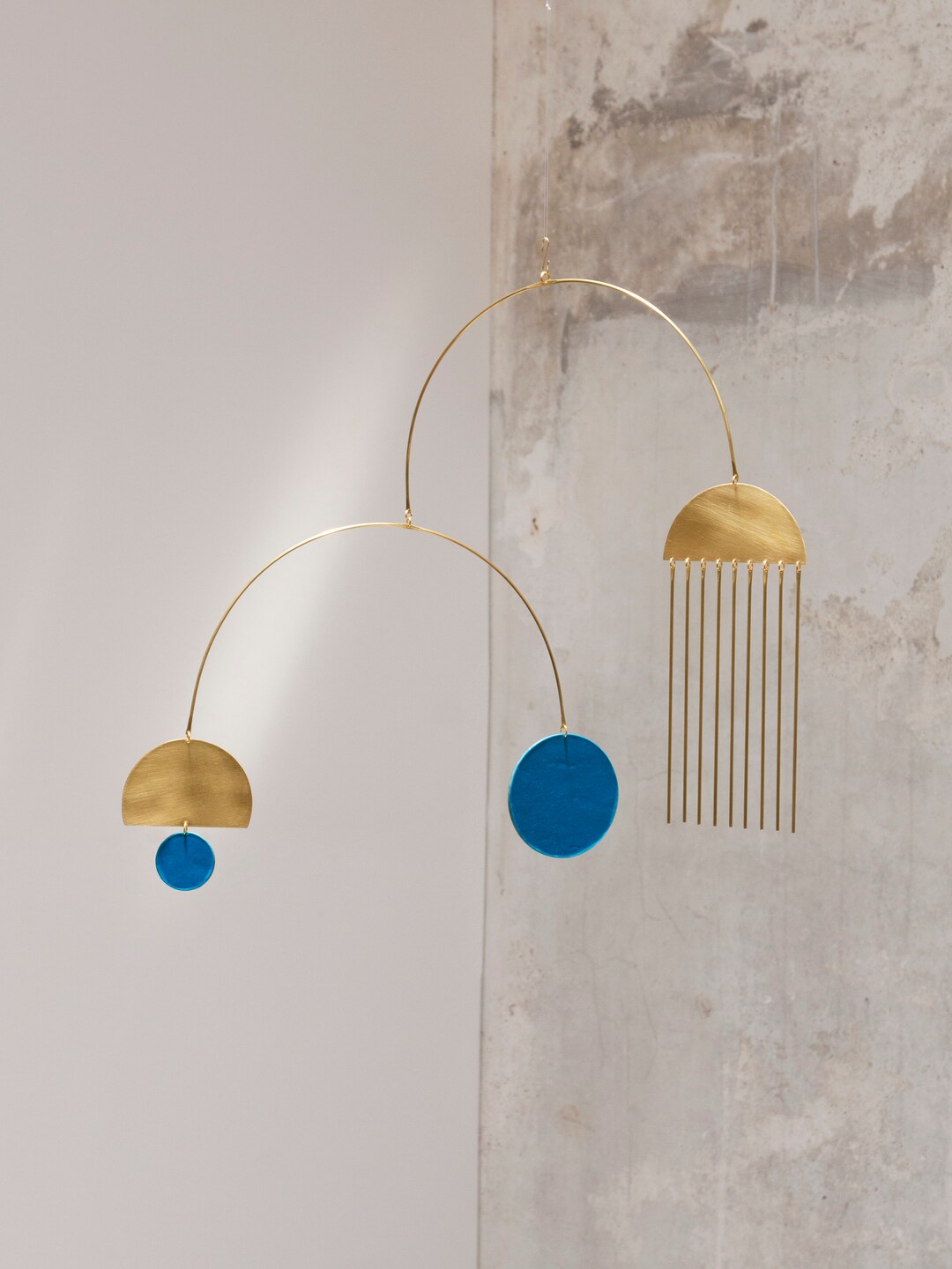 Modern Kinetic Mobile in Gold and Indigo for Minimalist Home Decor ...