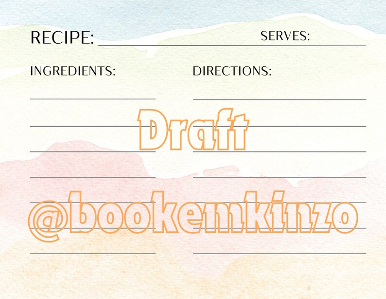Recipe Card Watercolor Pastel Instant Download PDF - Etsy