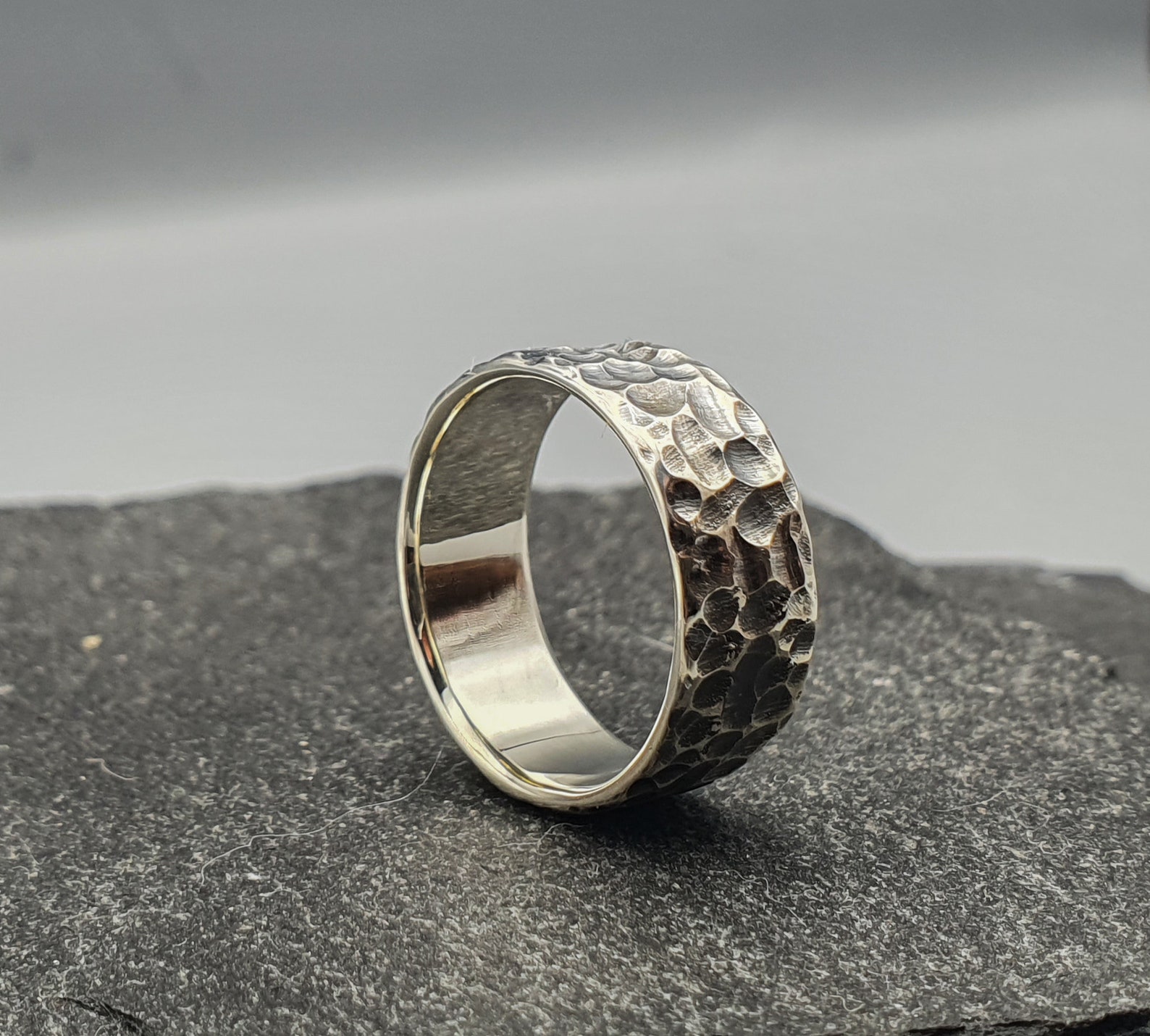 Hammered Oxidized Silver Band, Viking Warrior Ring - Etsy UK