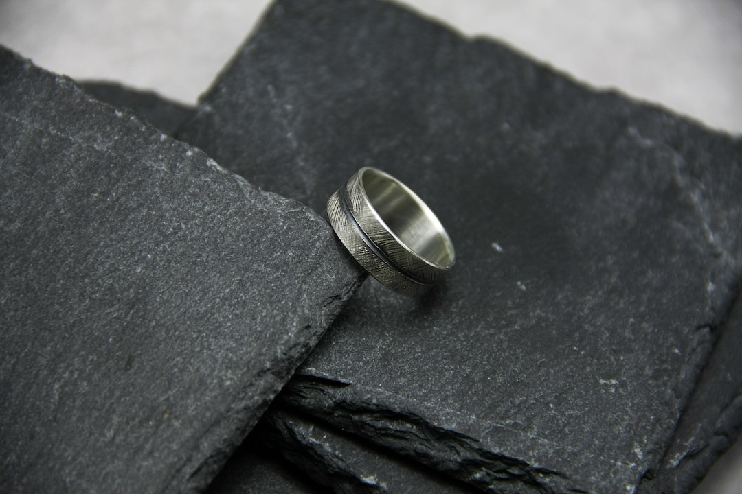 Scratched Silver Ring, Oxidised Silver Men Band, Unique Wedding Ring - Etsy
