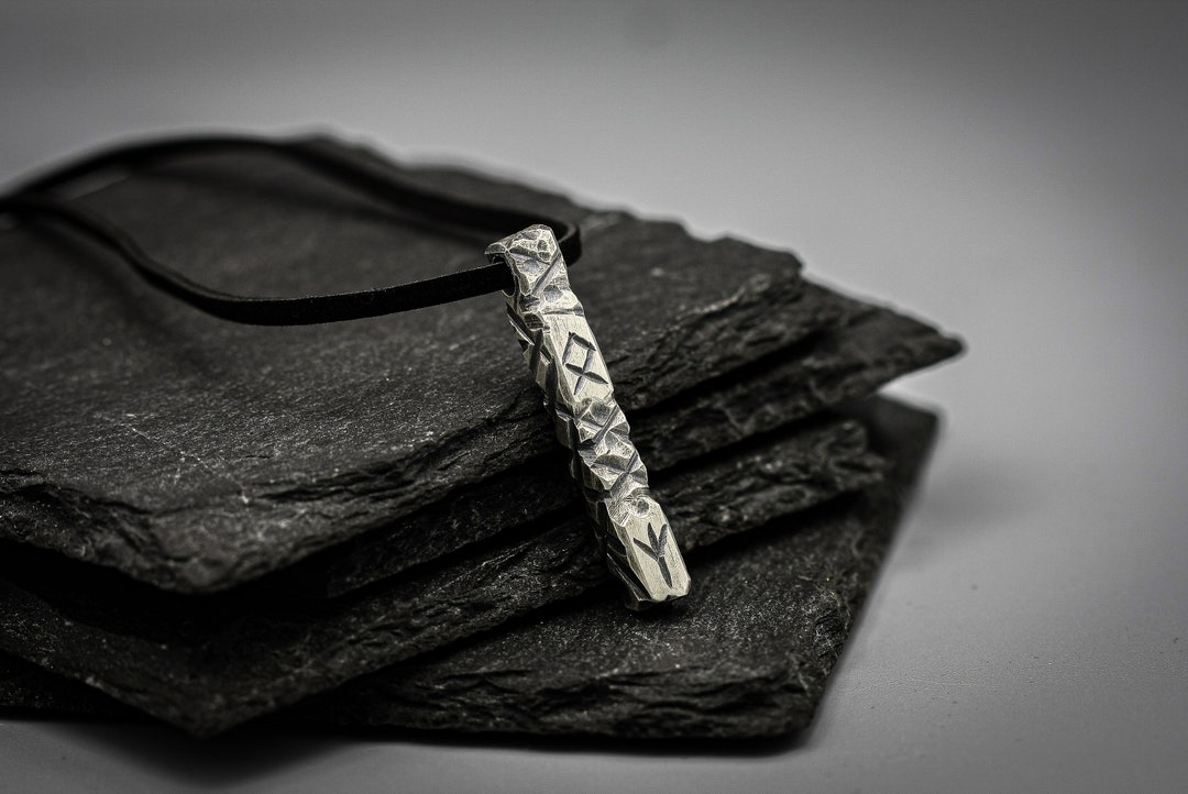 Ancient Viking Rune Necklace, Personalized Silver Pendant, Bar ...