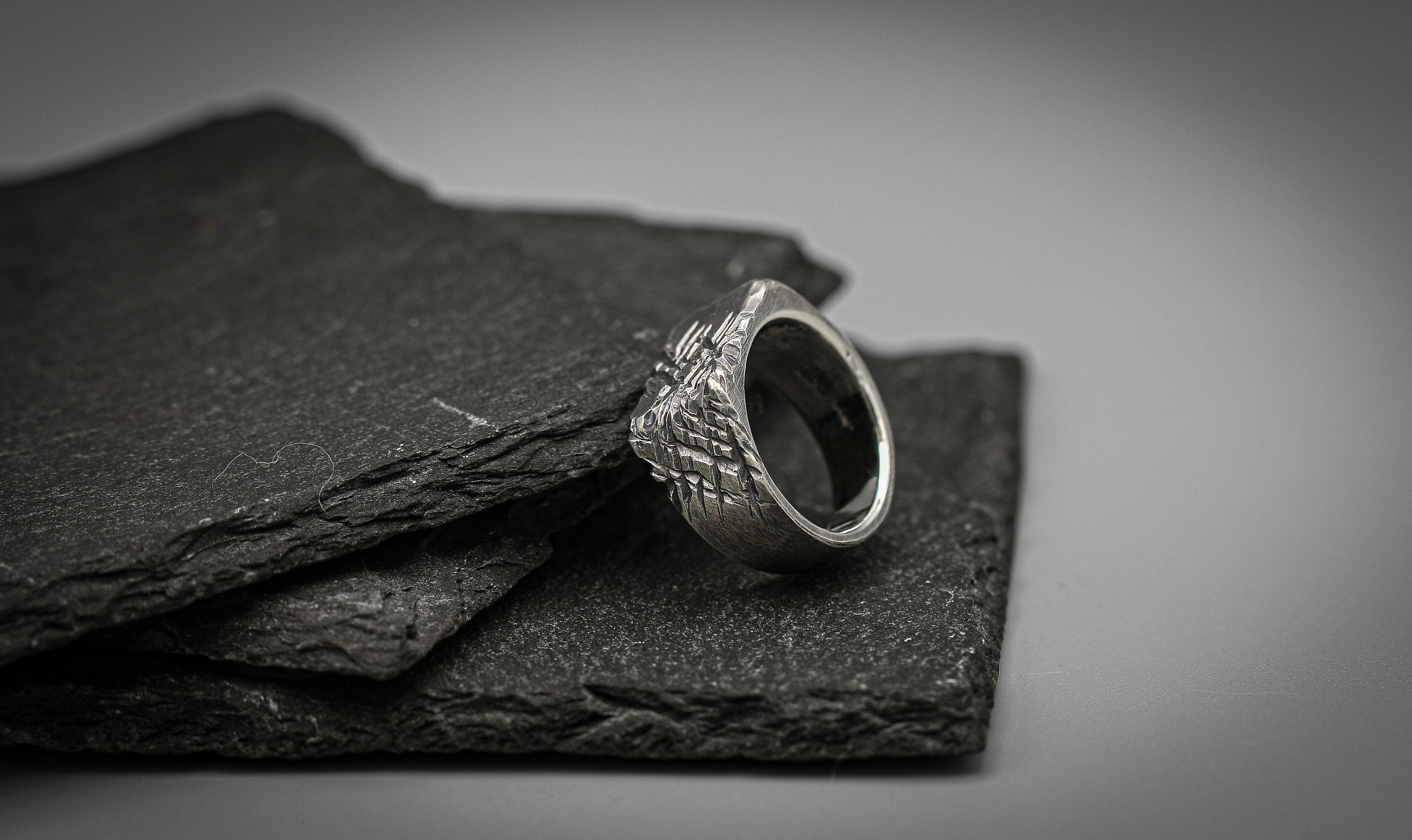 Rough Scratched Brutalist Silver Signet Ring - Etsy