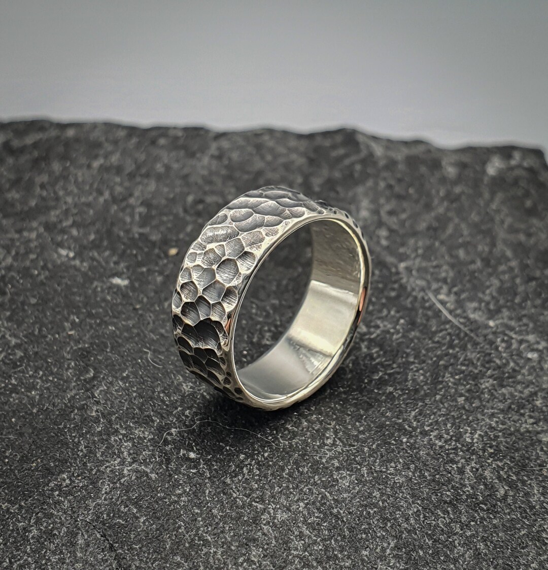 Hammered Oxidized Silver Band, Viking Warrior Ring - Etsy UK