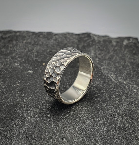 Hammered Oxidized Silver Band Viking Warrior Ring - Etsy UK