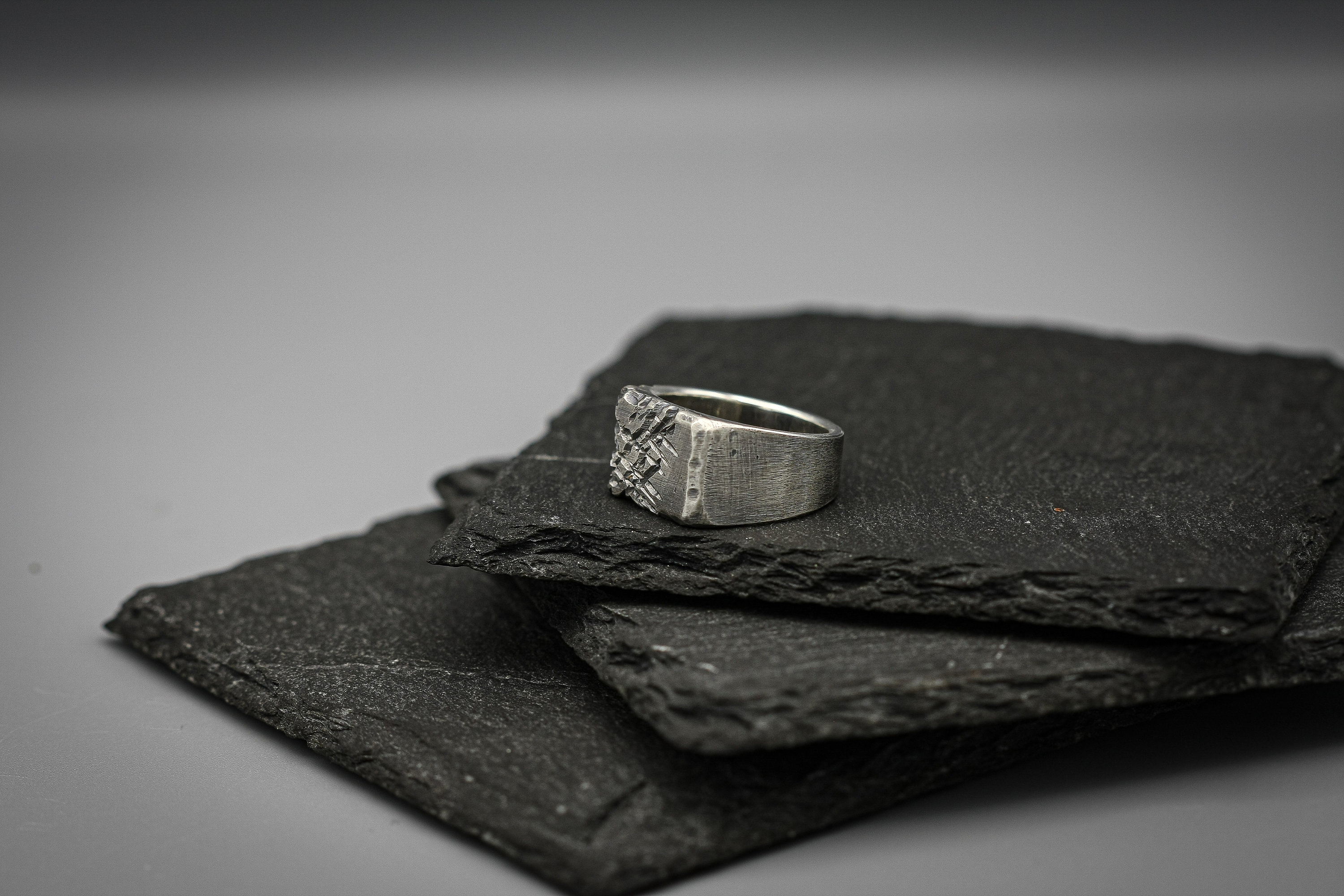Rough Scratched Brutalist Silver Signet Ring - Etsy