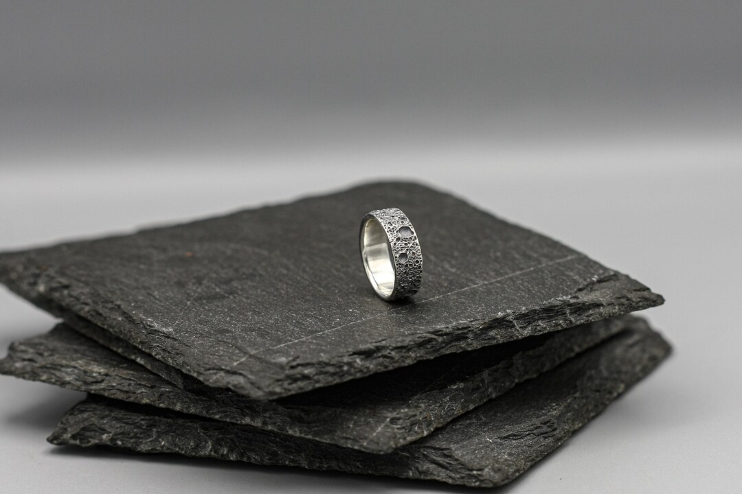 Silver Ring, Moon Texture, Distressed Band - Etsy
