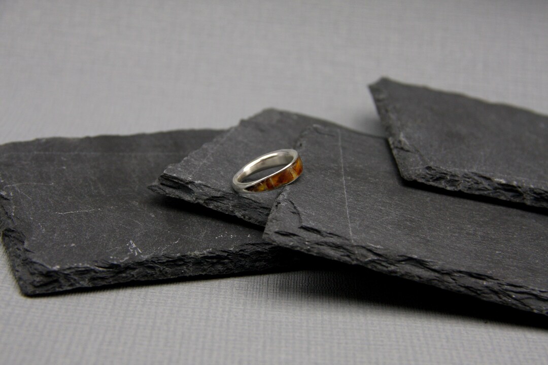 Women Silver Ring, Baltic Amber Ring, Amber Inlay Band, Stacking Ring ...