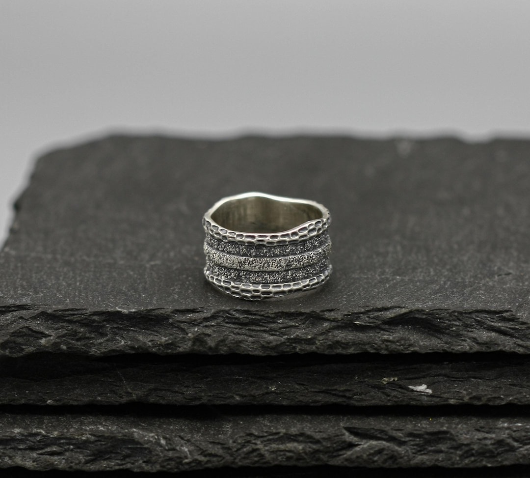 Scratched Silver Ring, Distressed Band - Etsy