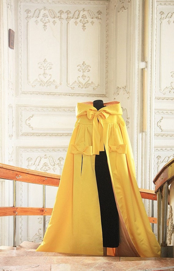 Halloween Cloak Long yellow cloak Satin hooded cape Bridal | Etsy