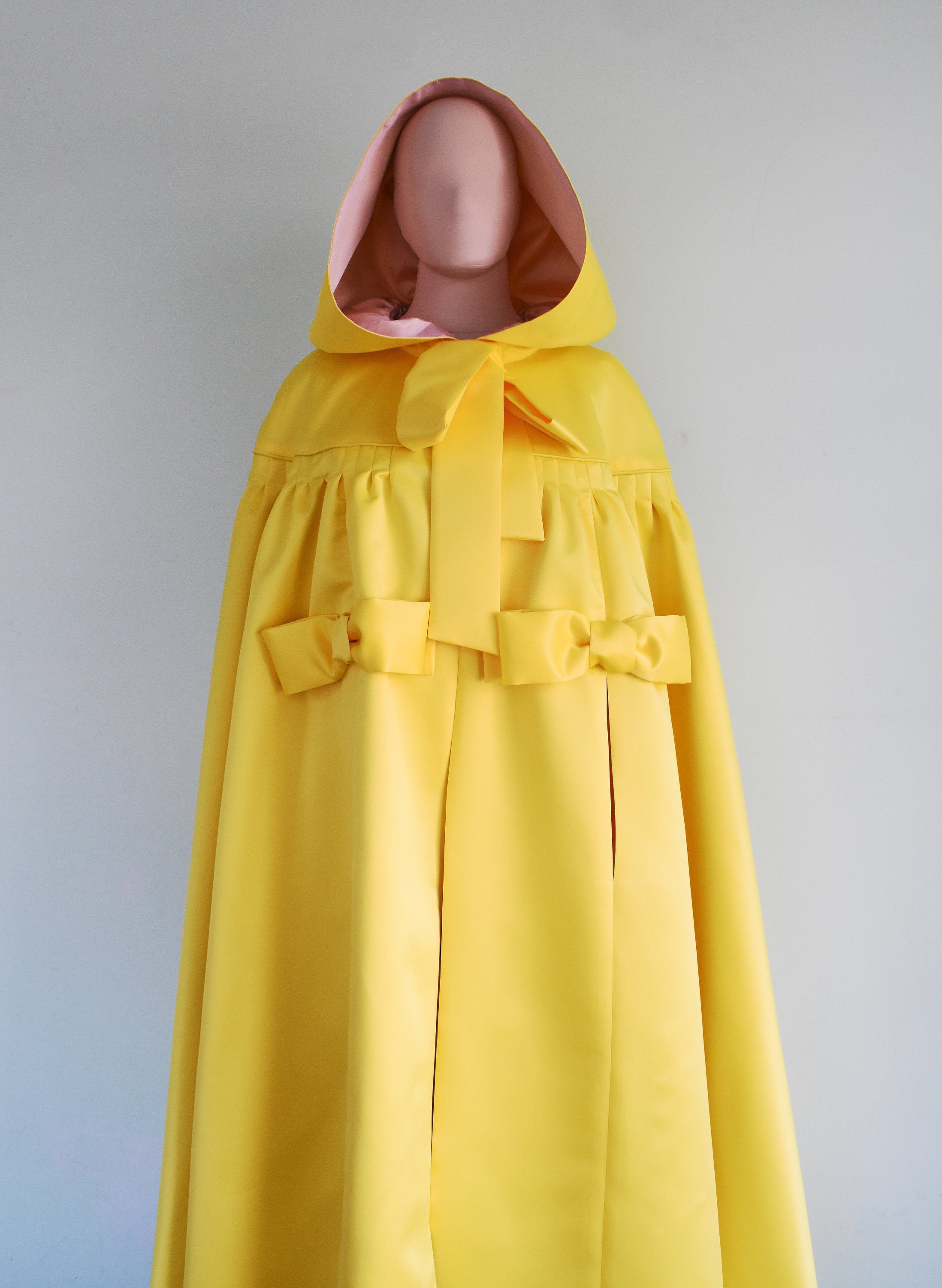Halloween Cloak Long yellow cloak Satin hooded cape Bridal | Etsy