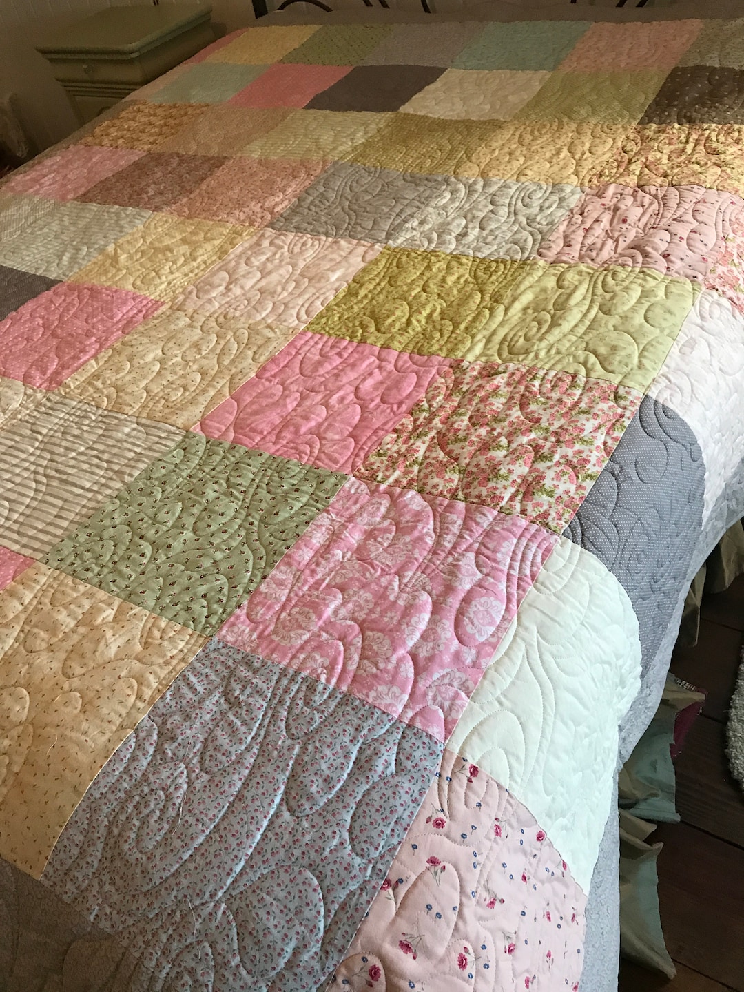Pink and Gray Queen Size Quilt - Etsy