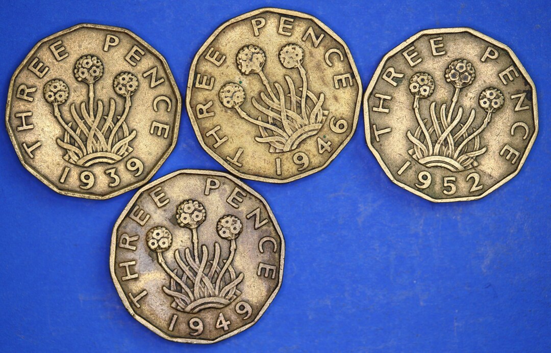 GENUINE British Coins - 4x George VI Brass Threepence 3d Coins ...