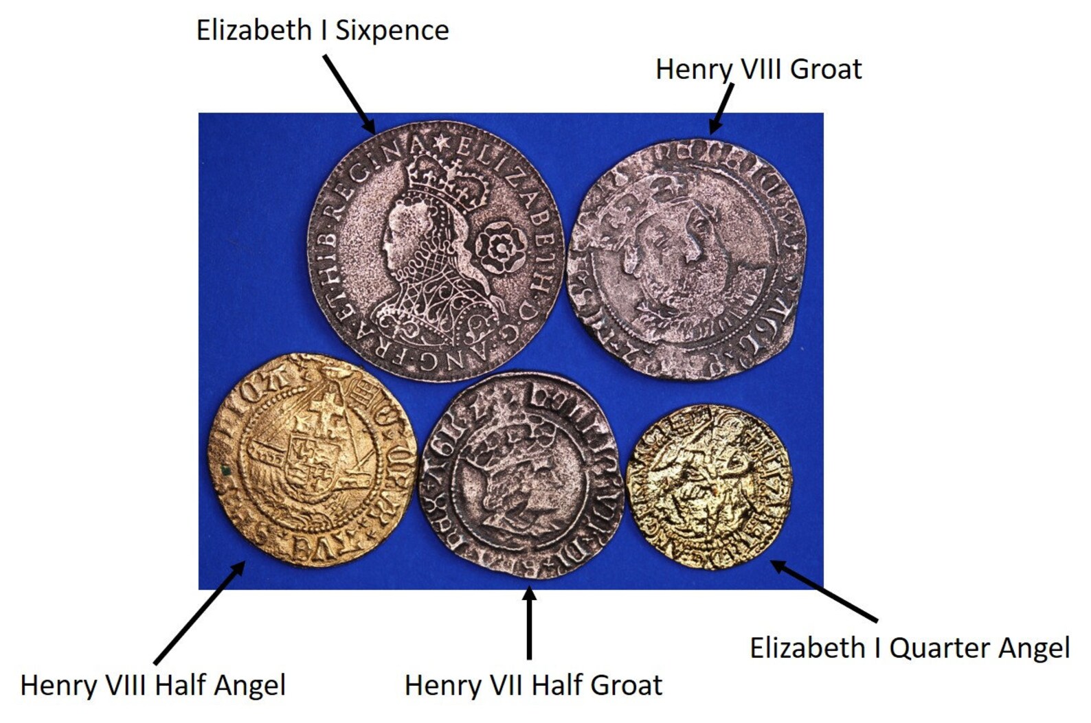 5 REPRODUCTION British Tudor Coins - Henry VII Half Groat, Henry VIII ...