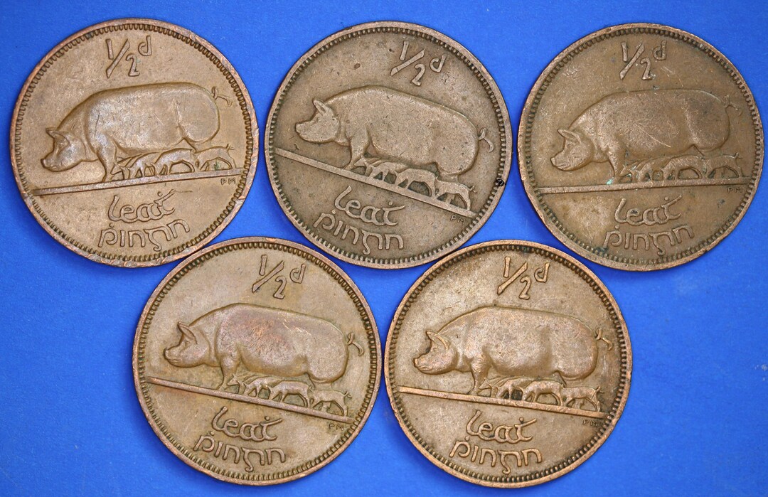 GENUINE Collection 5 Irish Half Penny Pennies 1/2d EIRE Ireland Coins ...