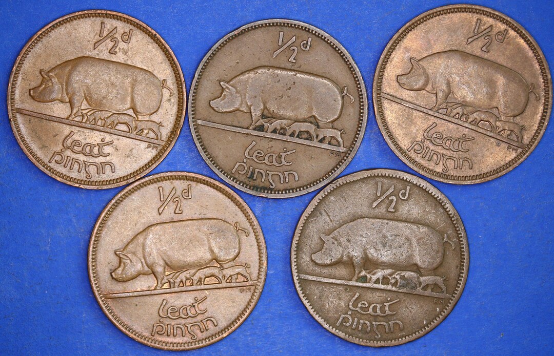 GENUINE Collection 5 Irish Half Penny Pennies 1/2d EIRE Ireland Coins ...