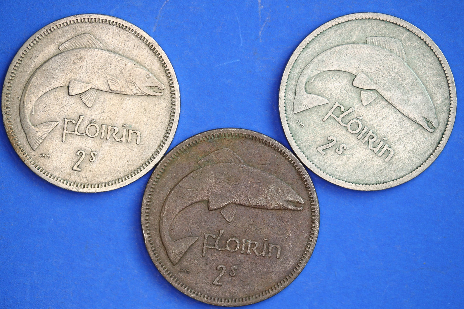 GENUINE 3 Irish Florins /two Shillings Ireland EIRE Coins, Salmon ...