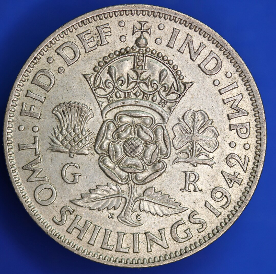 GENUINE British Coin - 1942 George VI Two Shillings, 50% Silver Coin ...