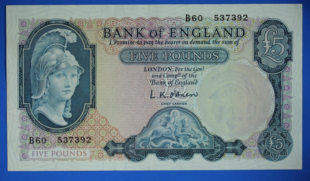 1957 Bank of England Five Pound 5 Pound, O'brien "b60" Banknote [05/25 ...