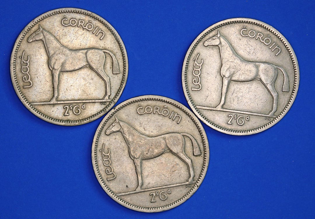 GENUINE 3 Irish Half Crowns 2/6 Ireland EIRE Coins, Irish Hunter ...
