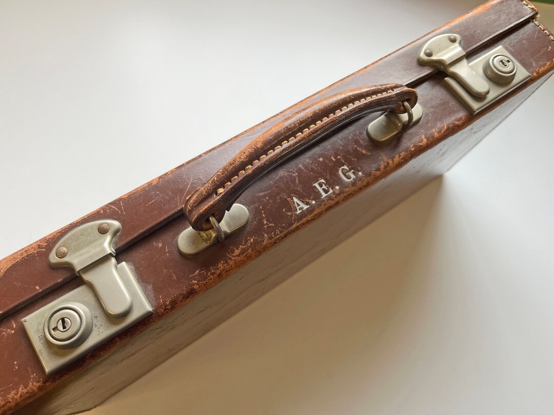 Antique WW1 Era Leather Brief Case, Cheney Locks, Initialled A E G ...