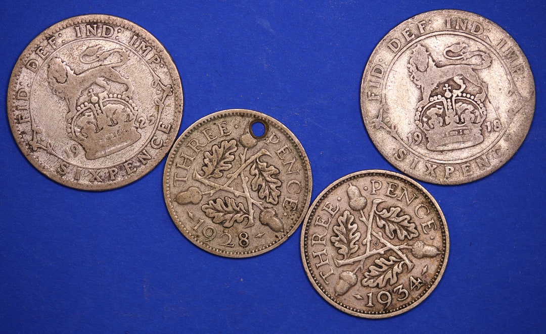 GENUINE British Coins - George V 1918 1925 Sixpences, 1928 (RARE) 1934 ...