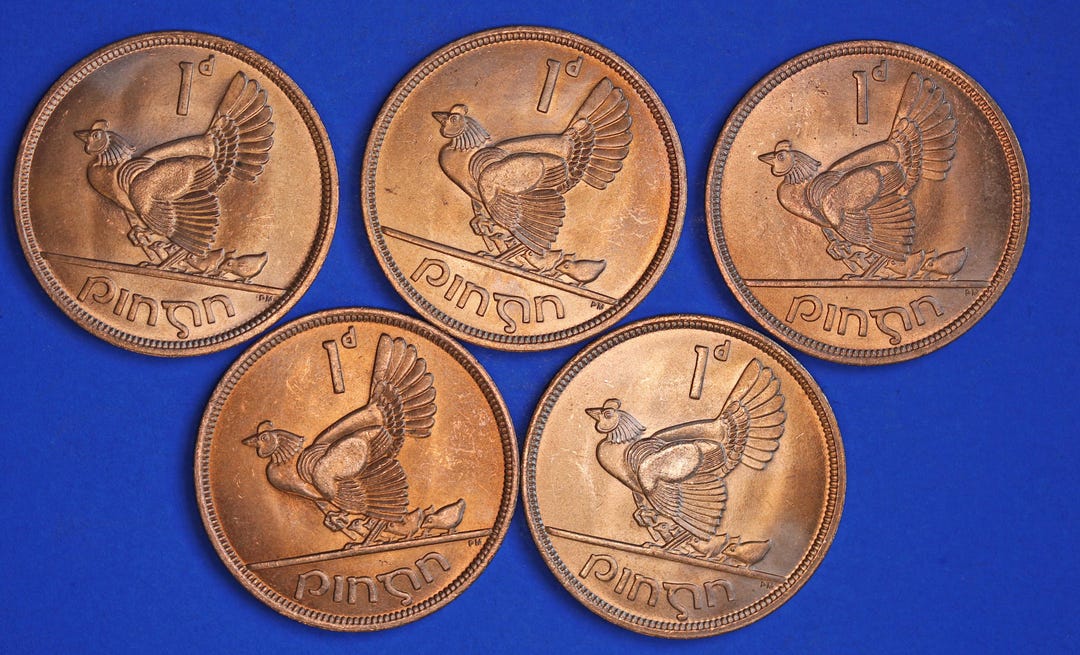GENUINE Collection Irish Penny Pennies 1d EIRE Ireland Coins, Hen With ...