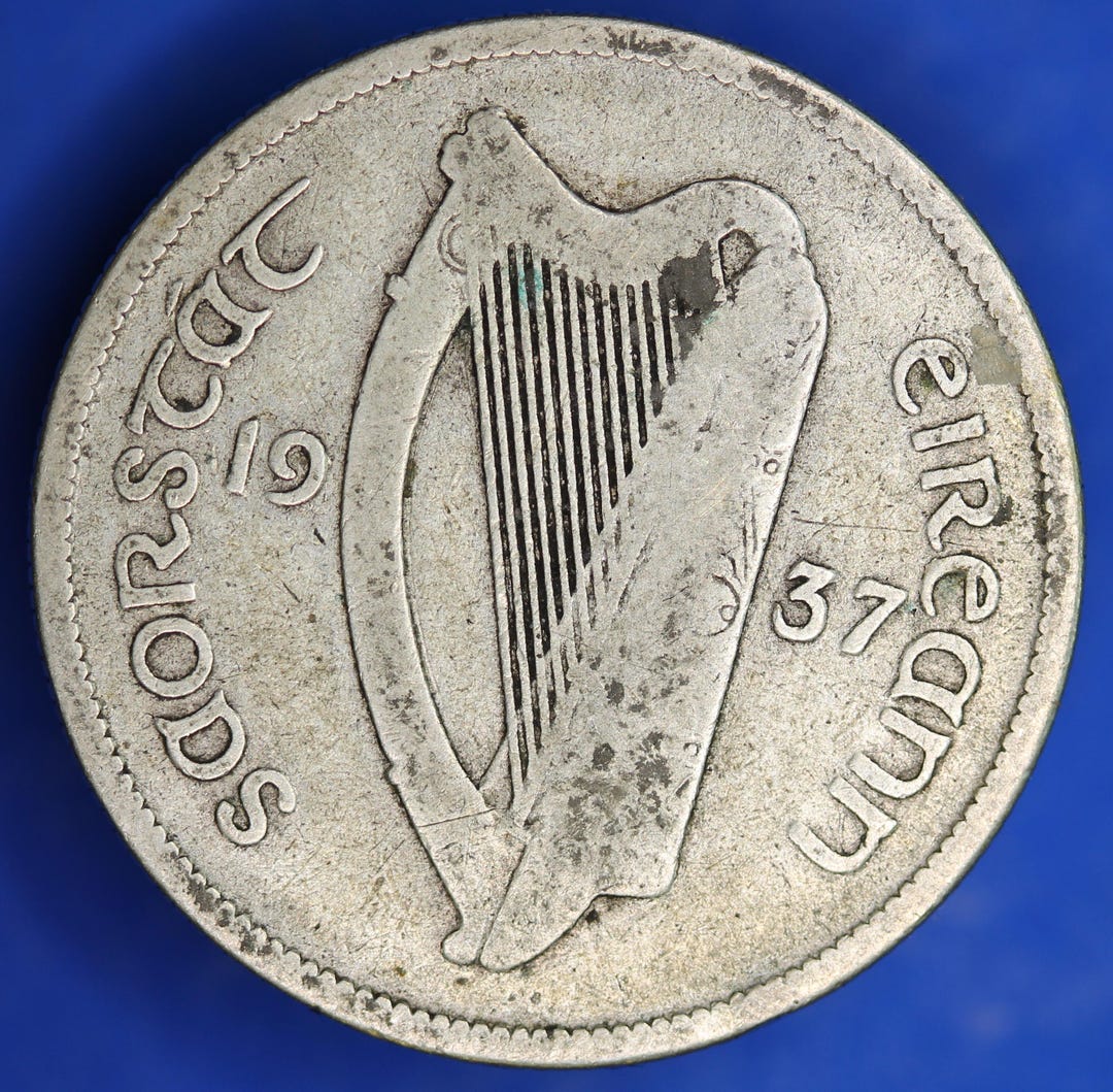 GENUINE 1928 Irish Florin Two Shillings Ireland EIRE Coin, Salmon Coin ...