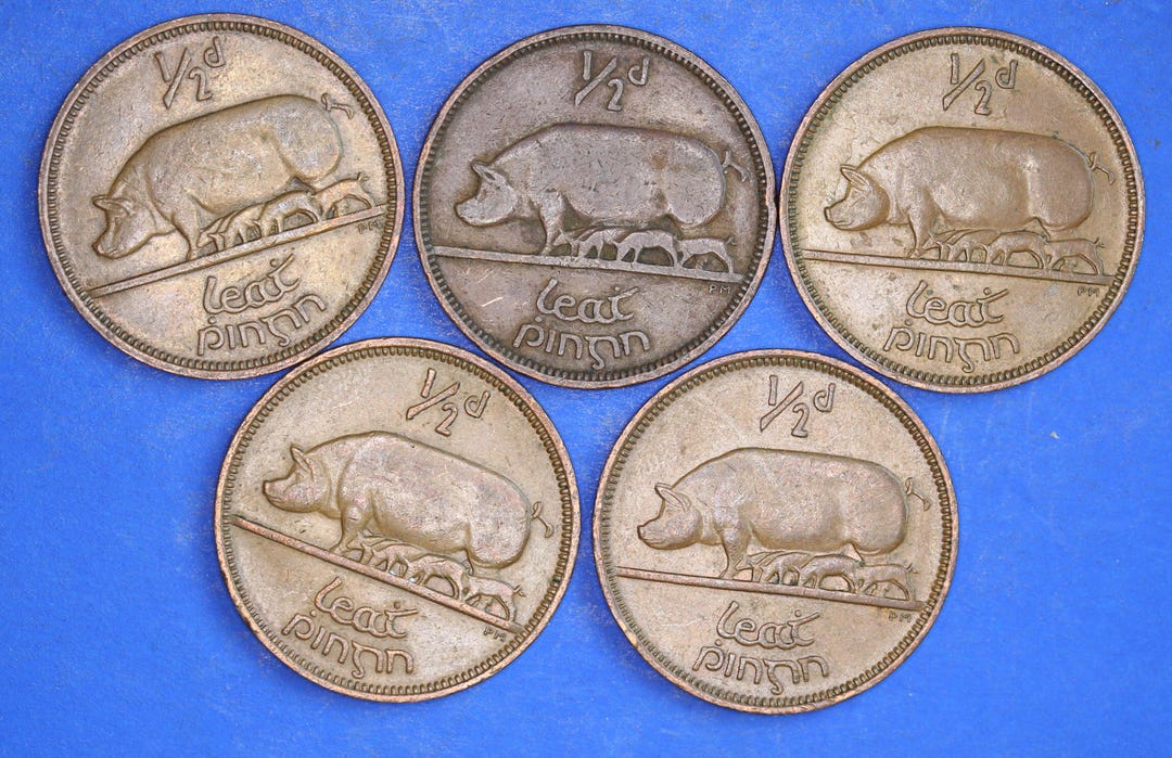 GENUINE Collection 5 Irish Half Penny Pennies 1/2d EIRE Ireland Coins ...