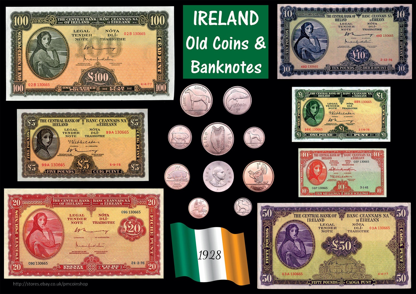 IRELAND Old Coins & Banknotes Poster A3 rolled Irish EIRE - Etsy UK
