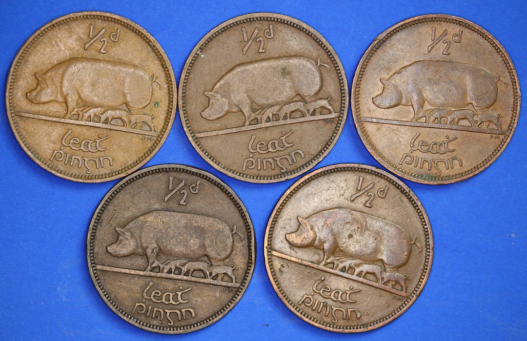 GENUINE Collection 5 Irish Half Penny Pennies 1/2d EIRE Ireland Coins ...