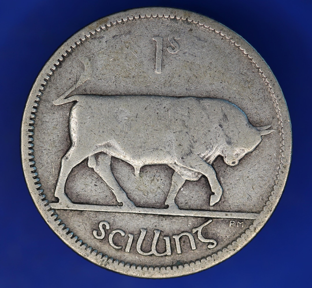 GENUINE 1928 Irish Shilling Ireland EIRE Coin, 75% Silver, Bull Coin ...