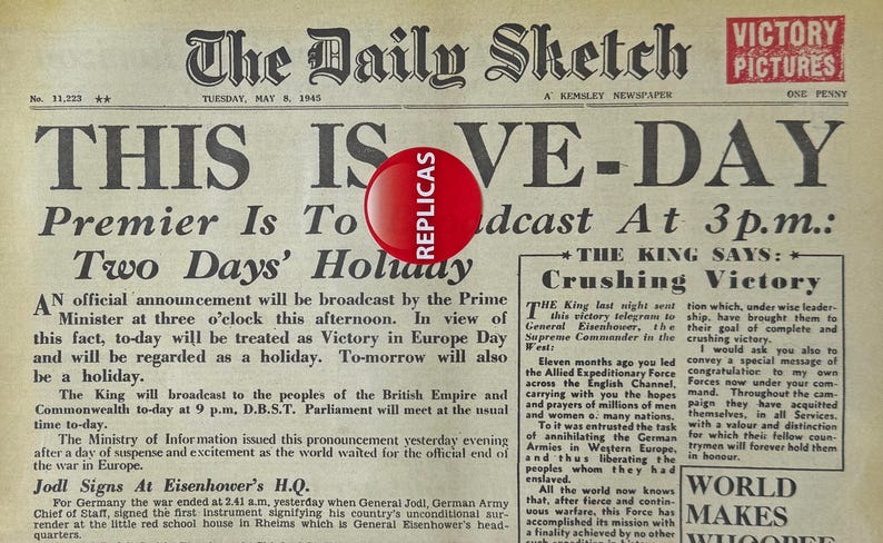 Reproduction: VE Day Victory in Europe Newspaper [VEDNP1] - Etsy